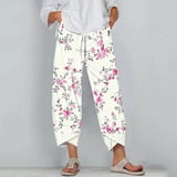 BRGZLK Women Capri Linen Pants Hawaiian Beach Vintage High Waisted ...