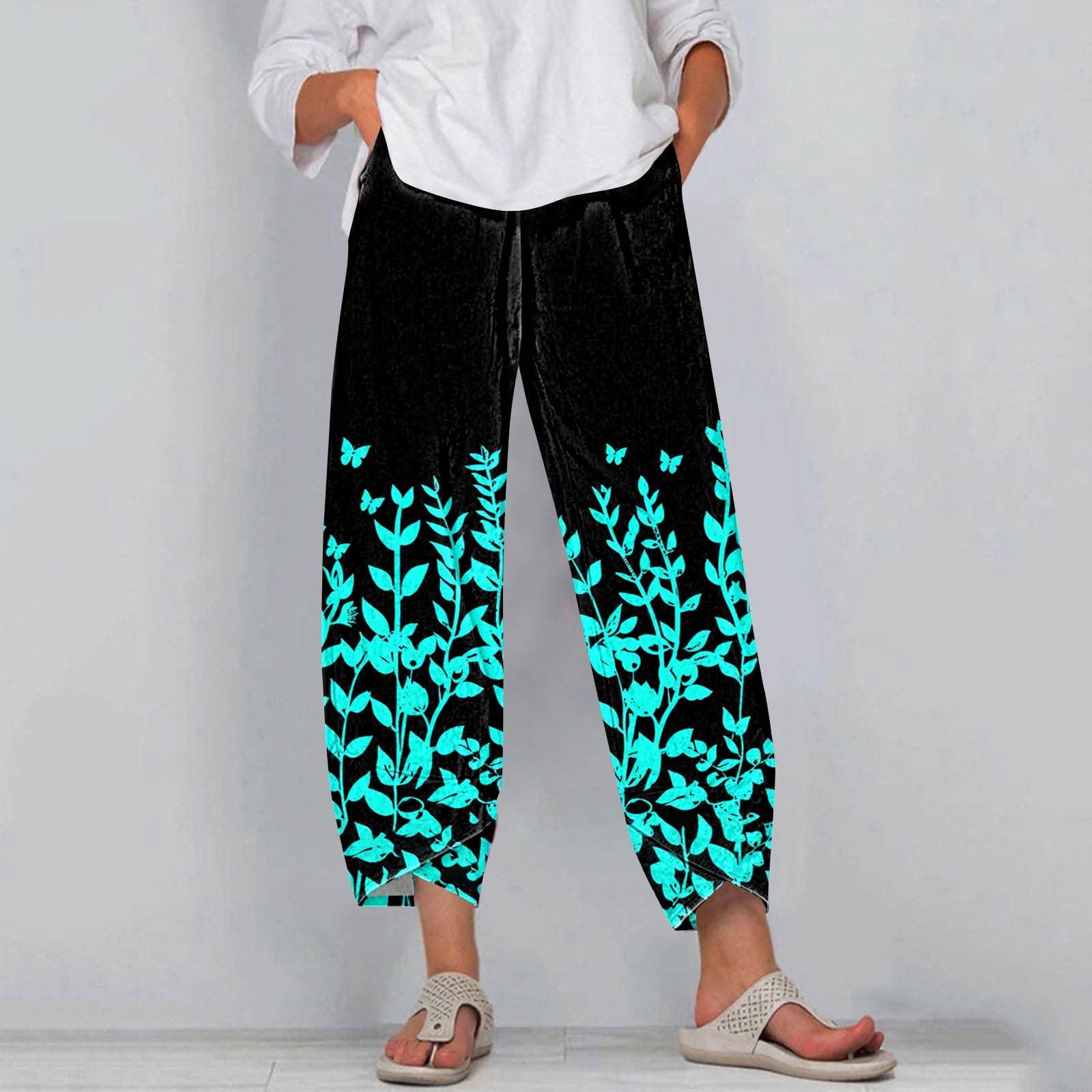BRGZLK Women Capri Linen Pants Hawaiian Beach Vintage High Waisted ...