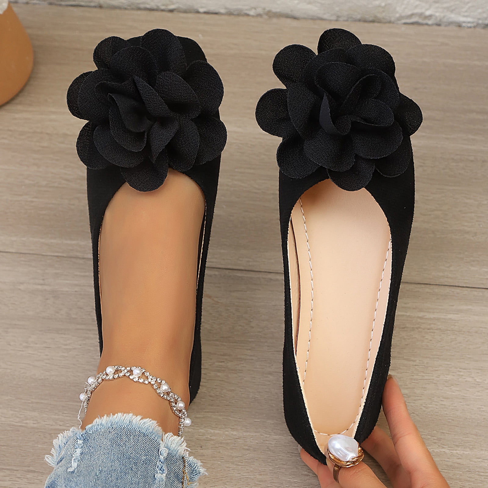BRGZLK Women Causal Flats Solid Color Floral Design Point Toe Slip On ...