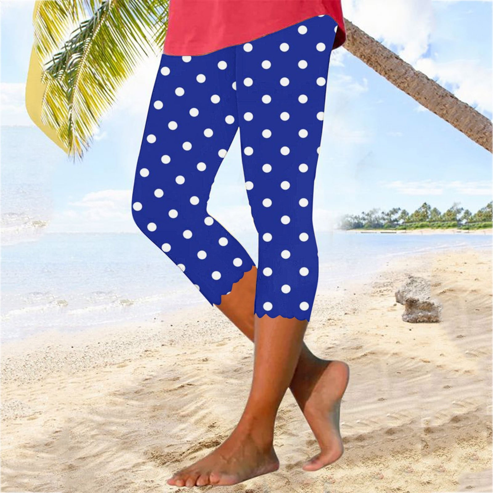 BRGZLK Women High Waist Pants Summer Polka Dot Print Fashion Casual ...