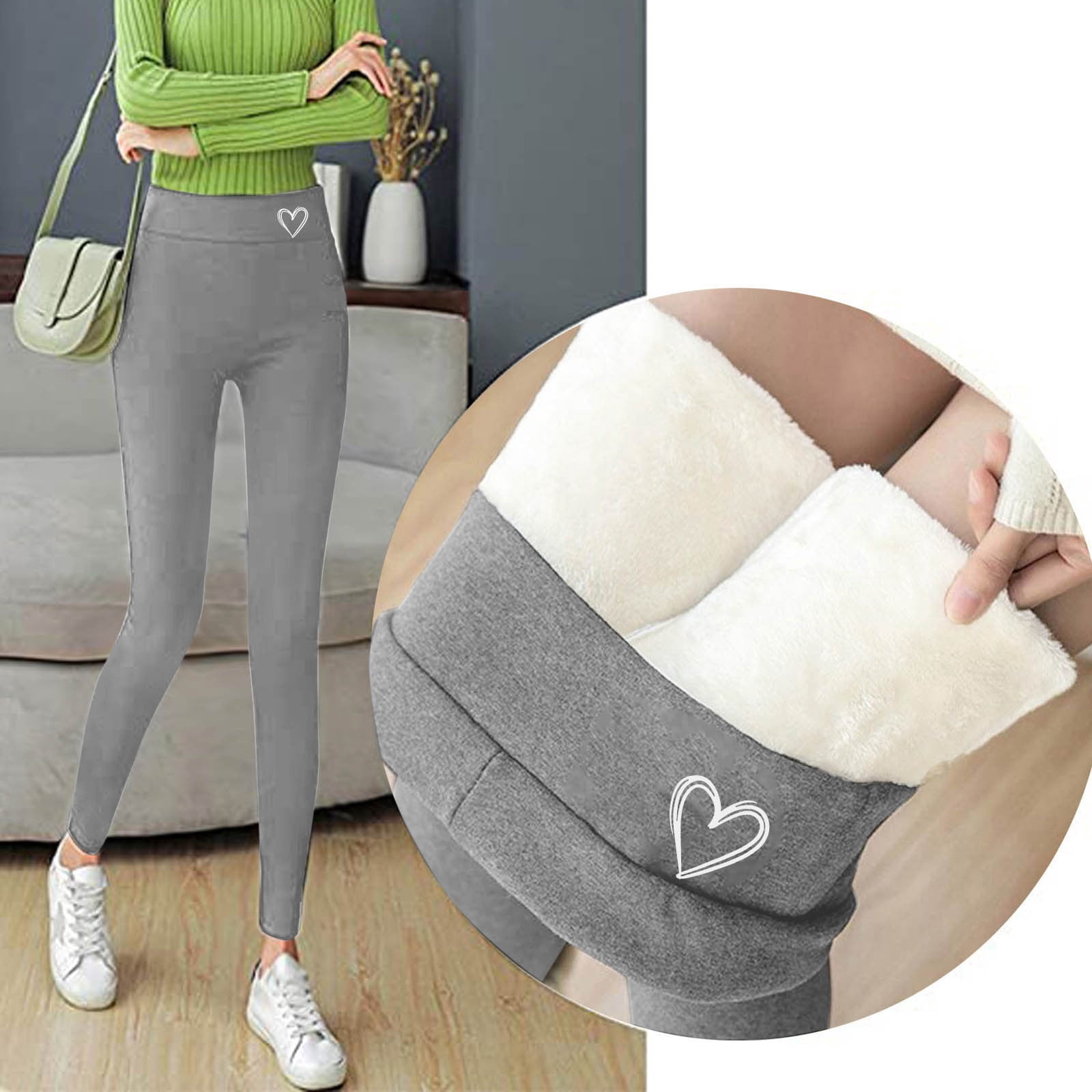 BRGZLK Women Plush Lined Legging Heart Shaped Printed High Waisted ...