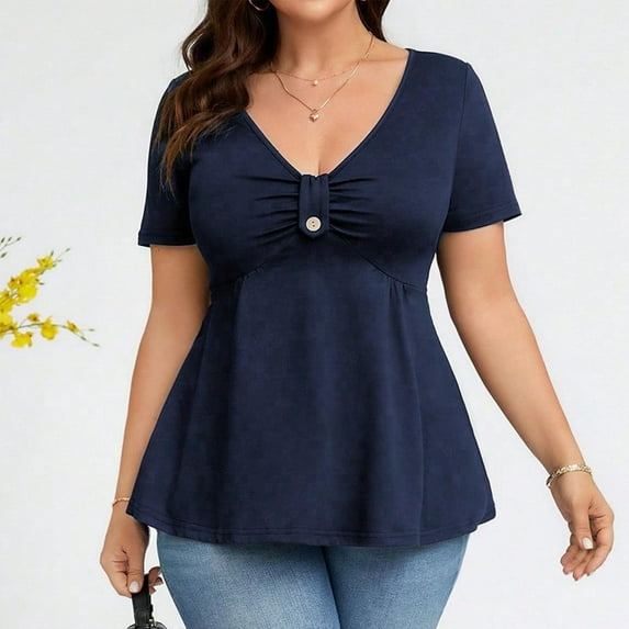 BRGZLK Women Solid Color Short Sleeve Round Neck T Shirt Casual Women ...