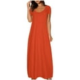 BRGZLK Women Summer Long Dress Casual Large Size Solid Color Round Neck ...