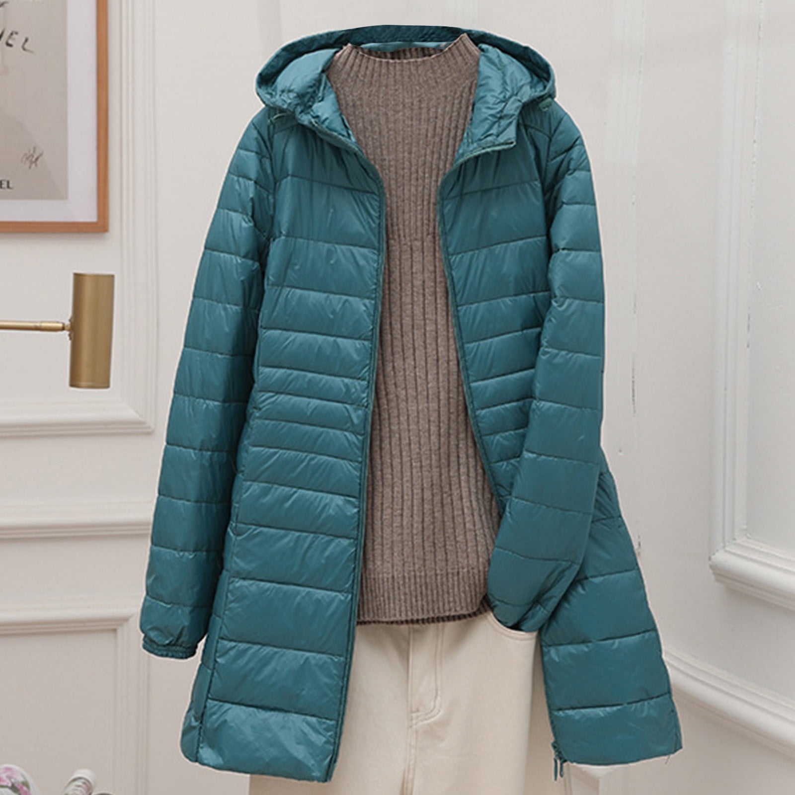 BRGZLK Women Windproof Quilted Coat with Pockets Warm Removable Hooded ...