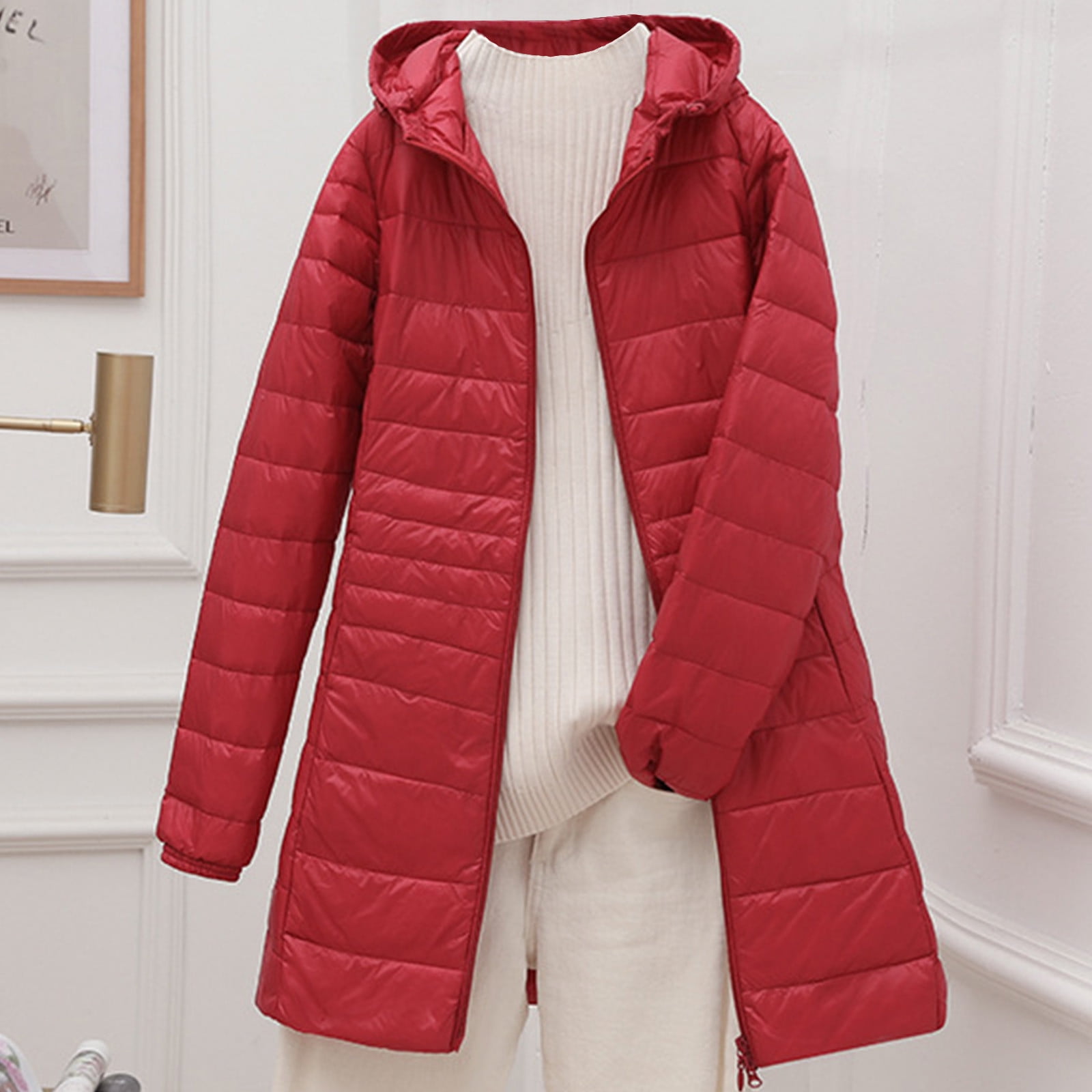 BRGZLK Women Windproof Quilted Coat with Pockets Warm Removable Hooded ...