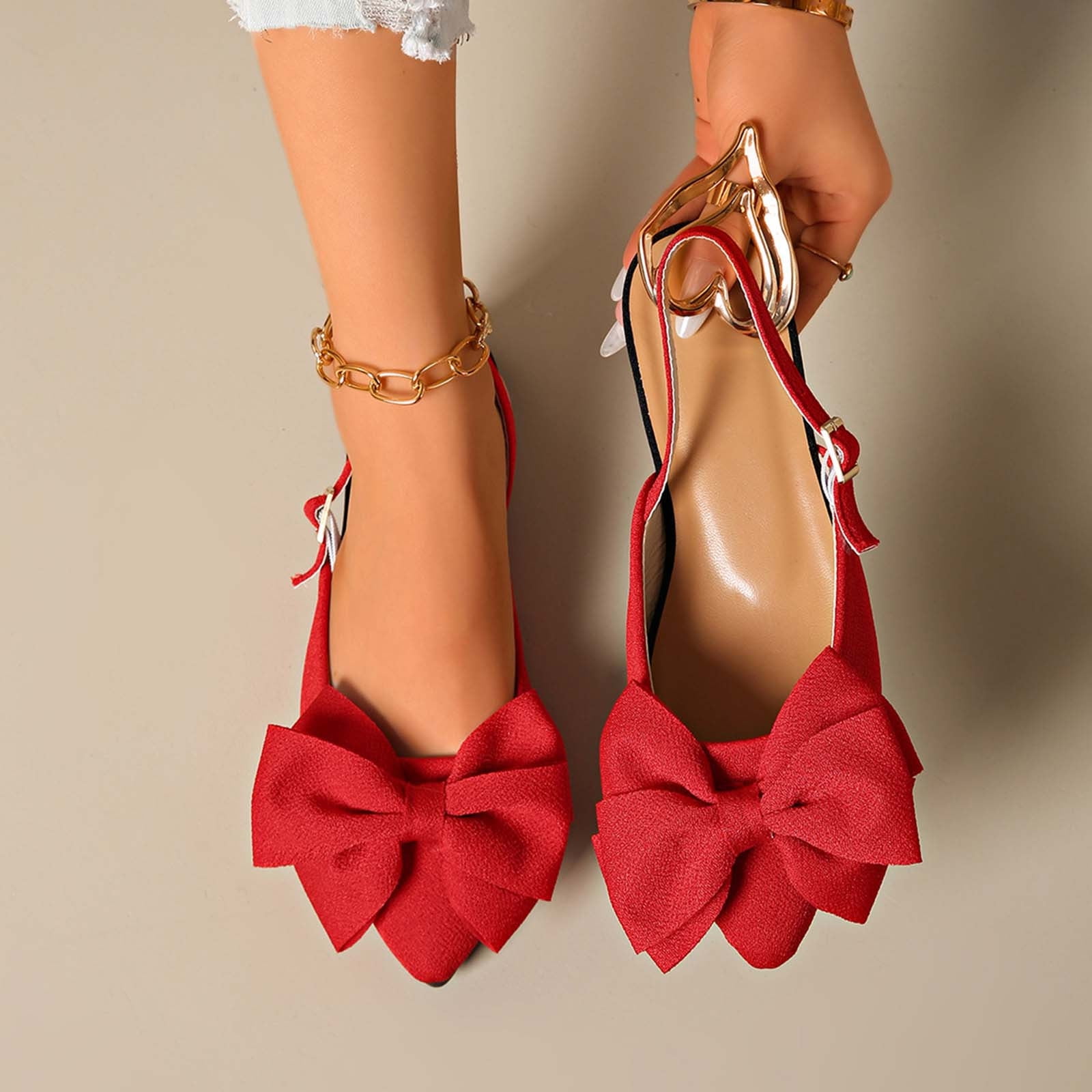 BRGZLK Women's Bow Pointed Toe Flat Shoes Trendy Casual Versatile Plus ...