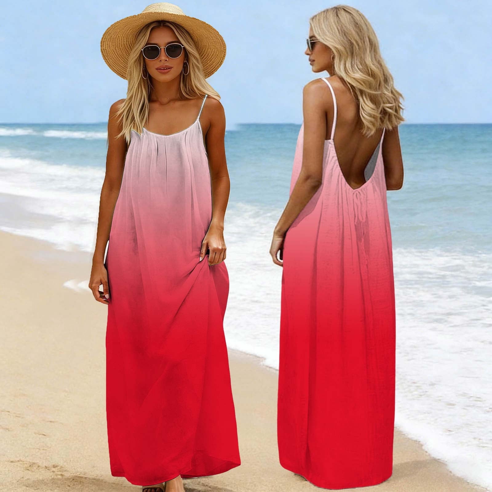 BRGZLK Women's Camisole Dress Trendy Summer Gradient Print Loose Fit ...