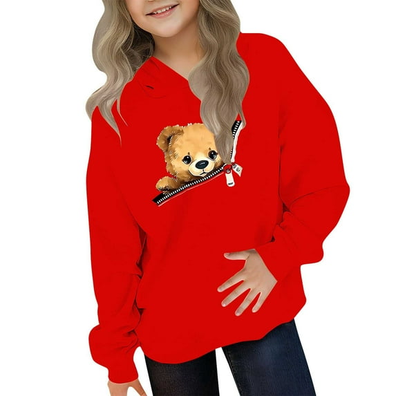 BRGZLK Women's Cartoon Bear Pattern Hoodie Round Neck Slim Fit Casual ...