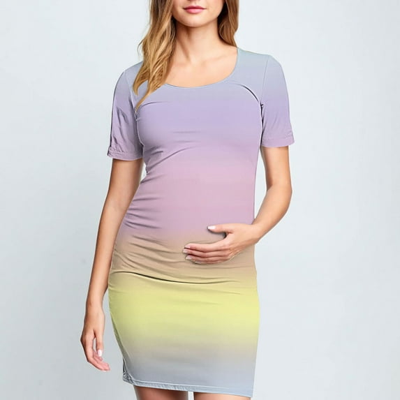 BRGZLK Women's Casual Maternity Dress Short Sleeve Round Neck Pleated ...