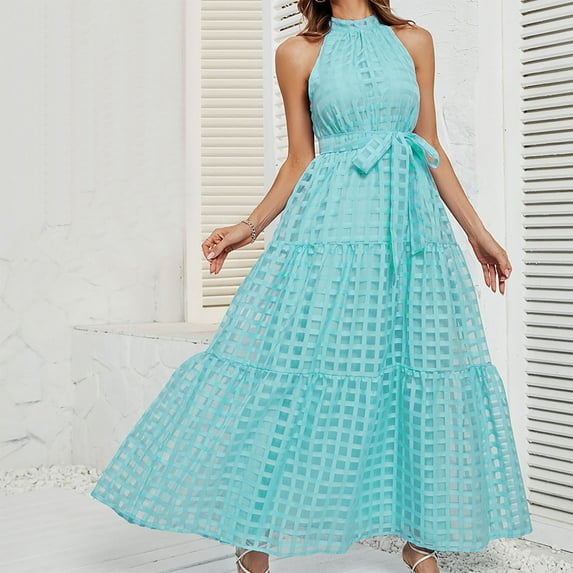 BRGZLK Women's Casual Summer Dress Puffy Sleeveless Solid Color Straps ...