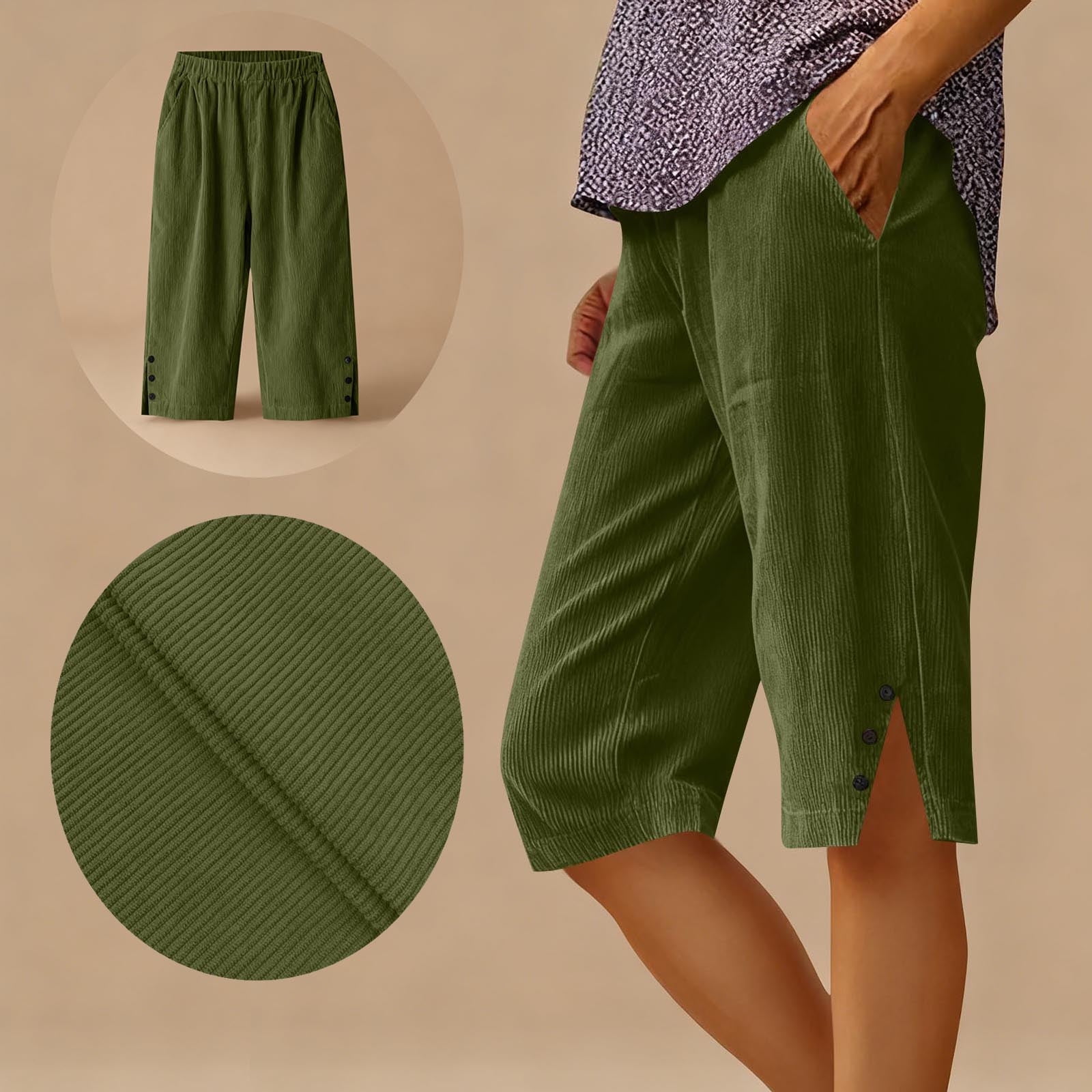 BRGZLK Women's Corduroy Pants Summer Casual Solid Color Loose Straight ...