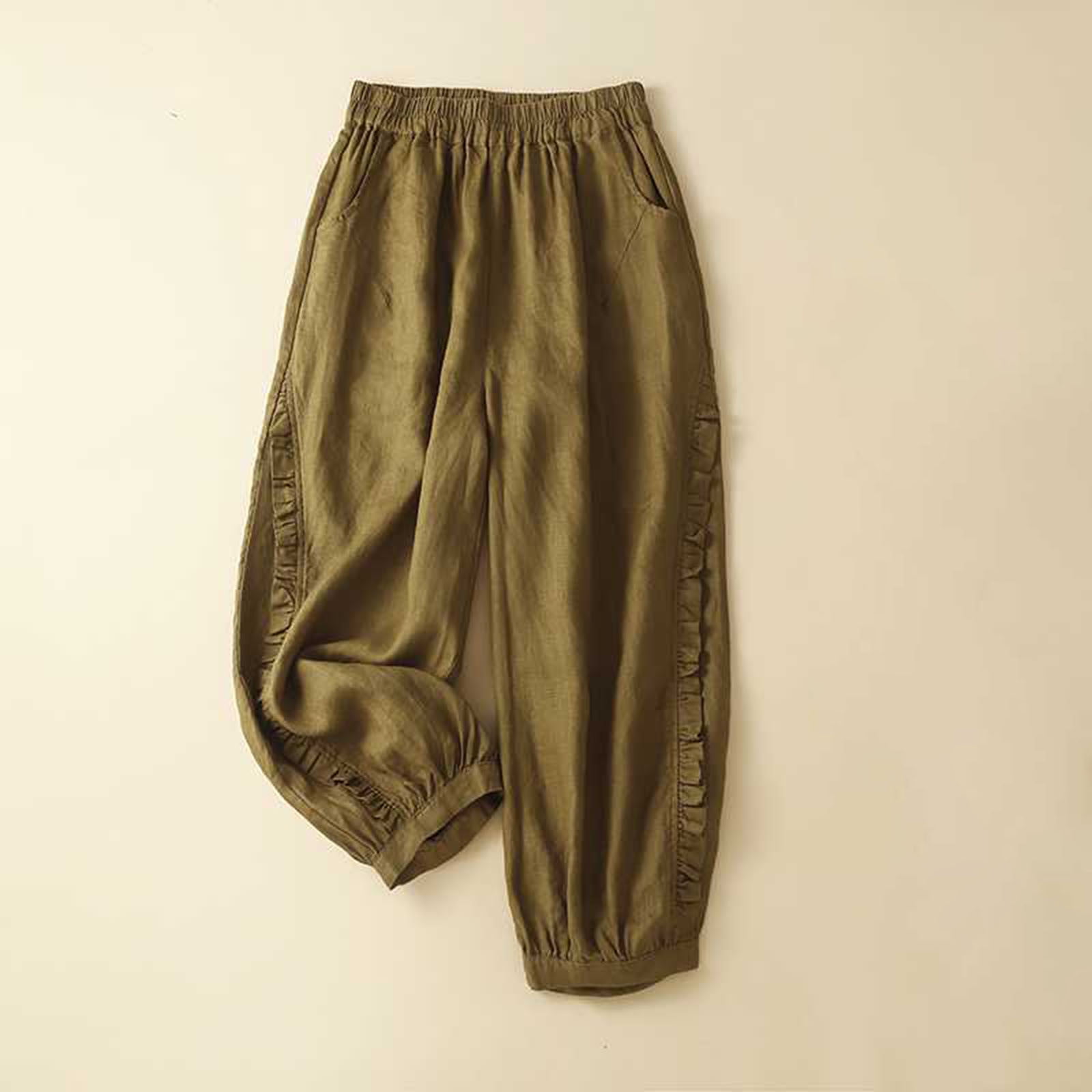 BRGZLK Women's Cotton Linen Pants Fashion Solid Color High Waist Cotton ...