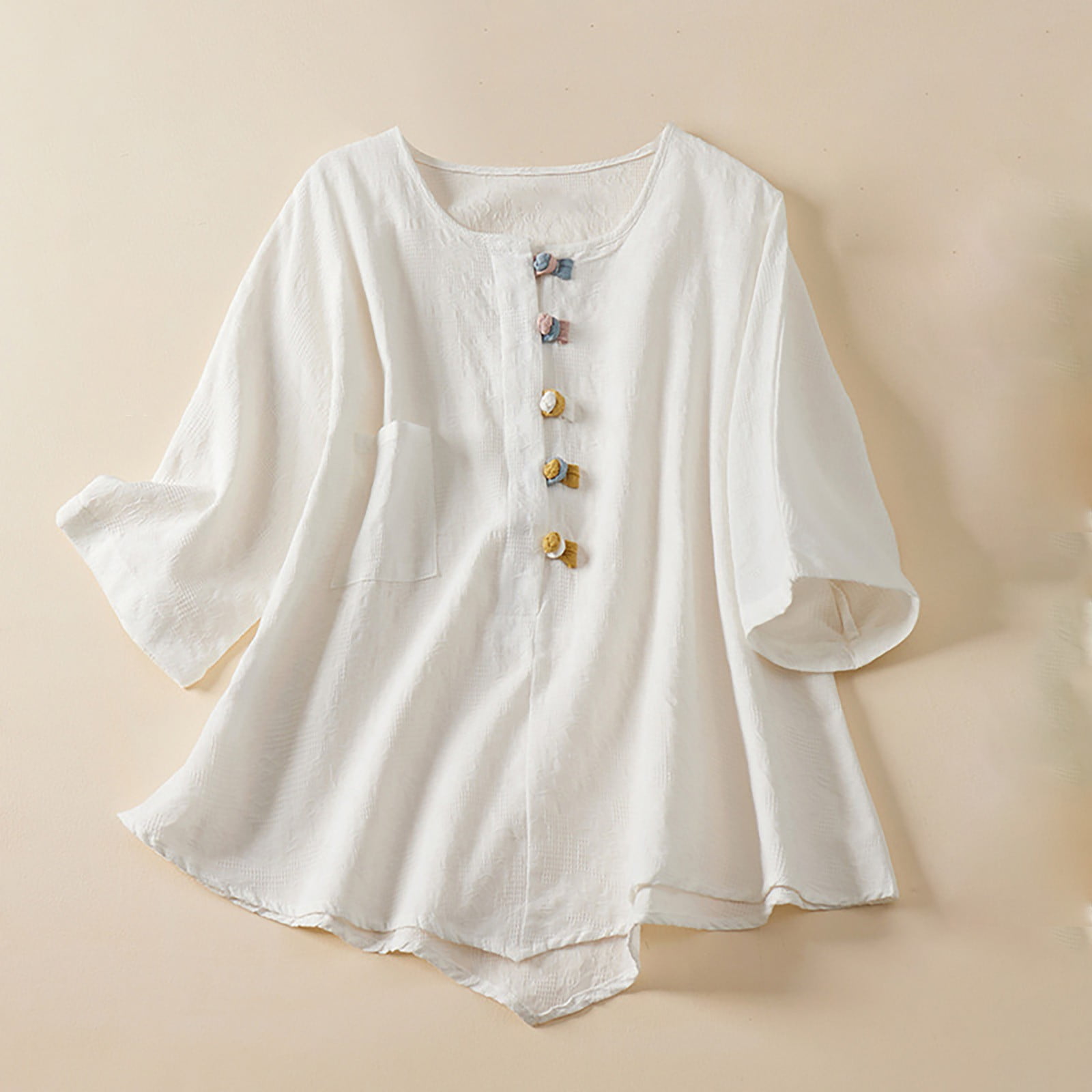 BRGZLK Women's Cotton Linen Tops Embroidered Print Short Sleeve Boho ...