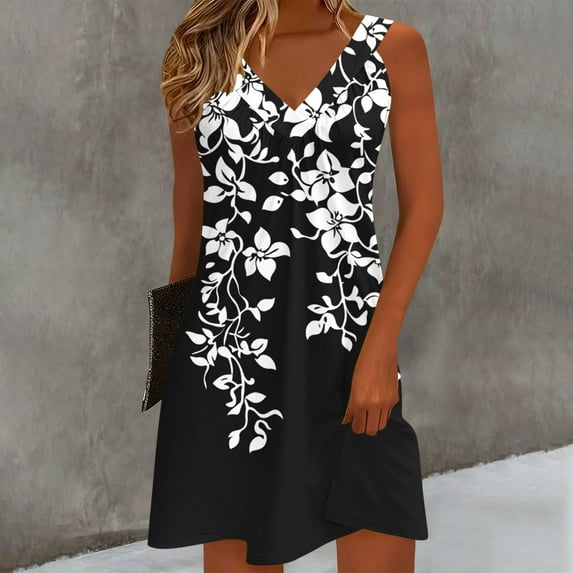 BRGZLK Women's Dress 2026 Summer Fashion Retro Print Comfortable V-Neck ...