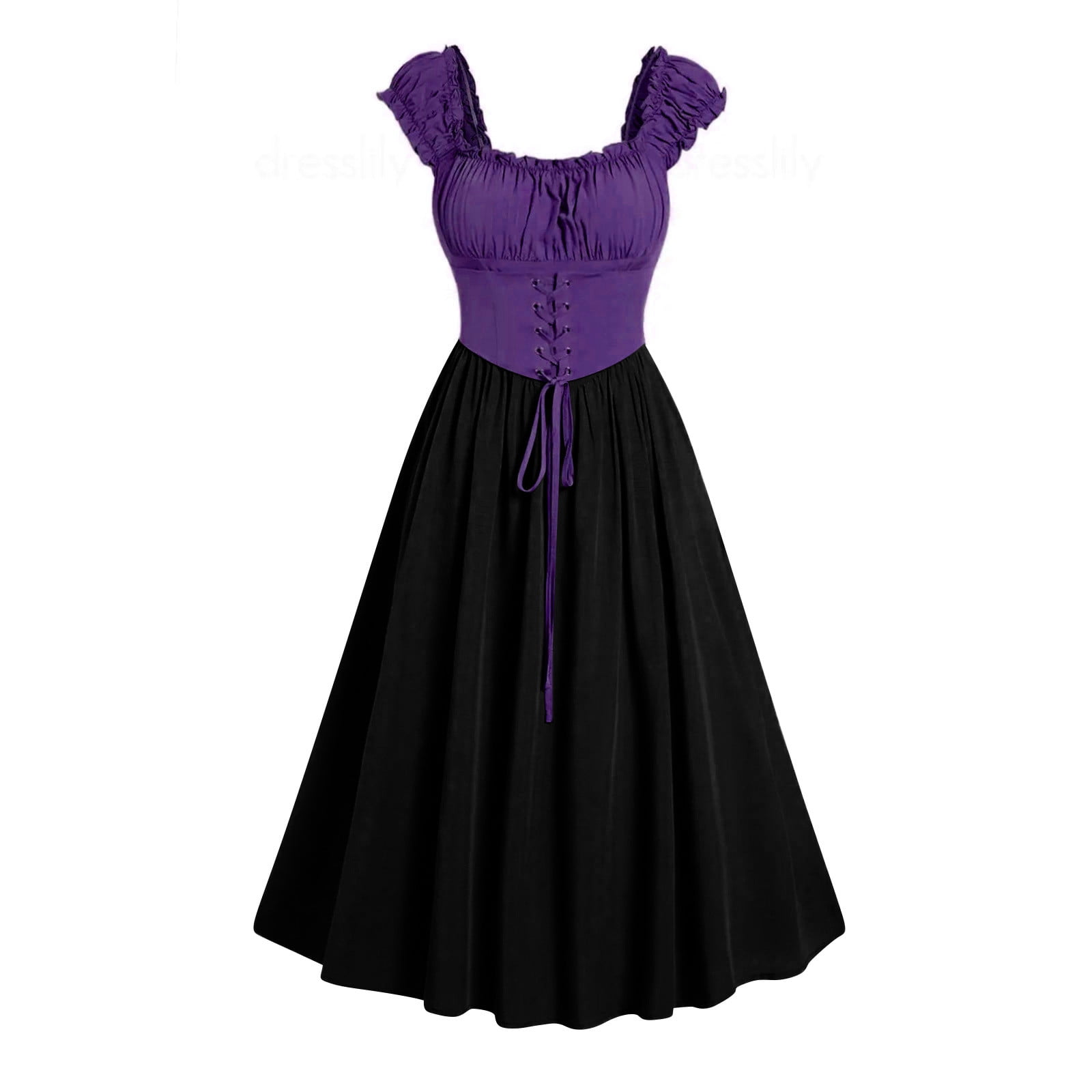 BRGZLK Women's Gothic Style Tie Dress Retro Solid Color Sleeveless ...