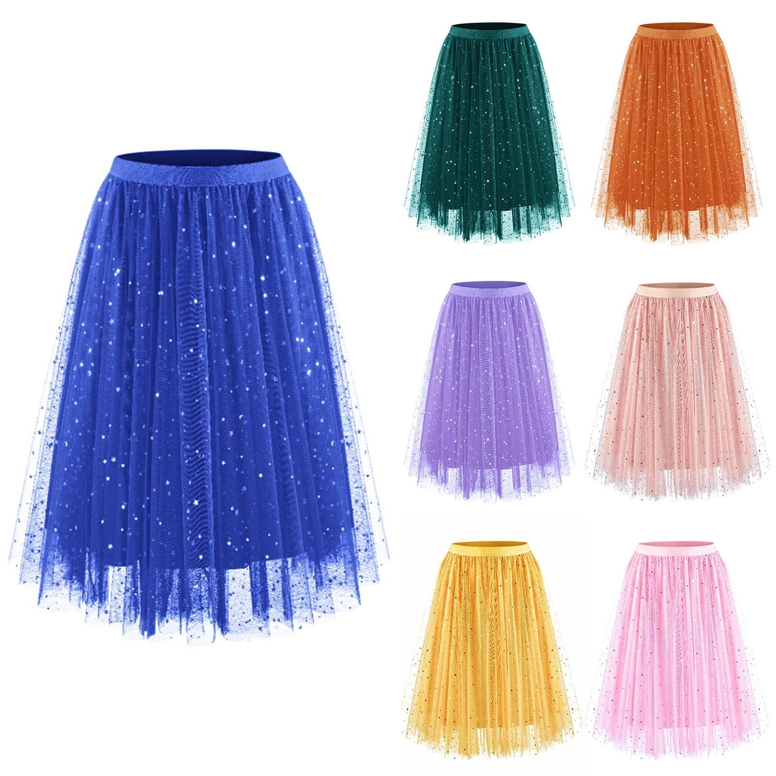 BRGZLK Women's Half Skirt Tulle Sequin Skirts Sparkly Mini Long A Line ...