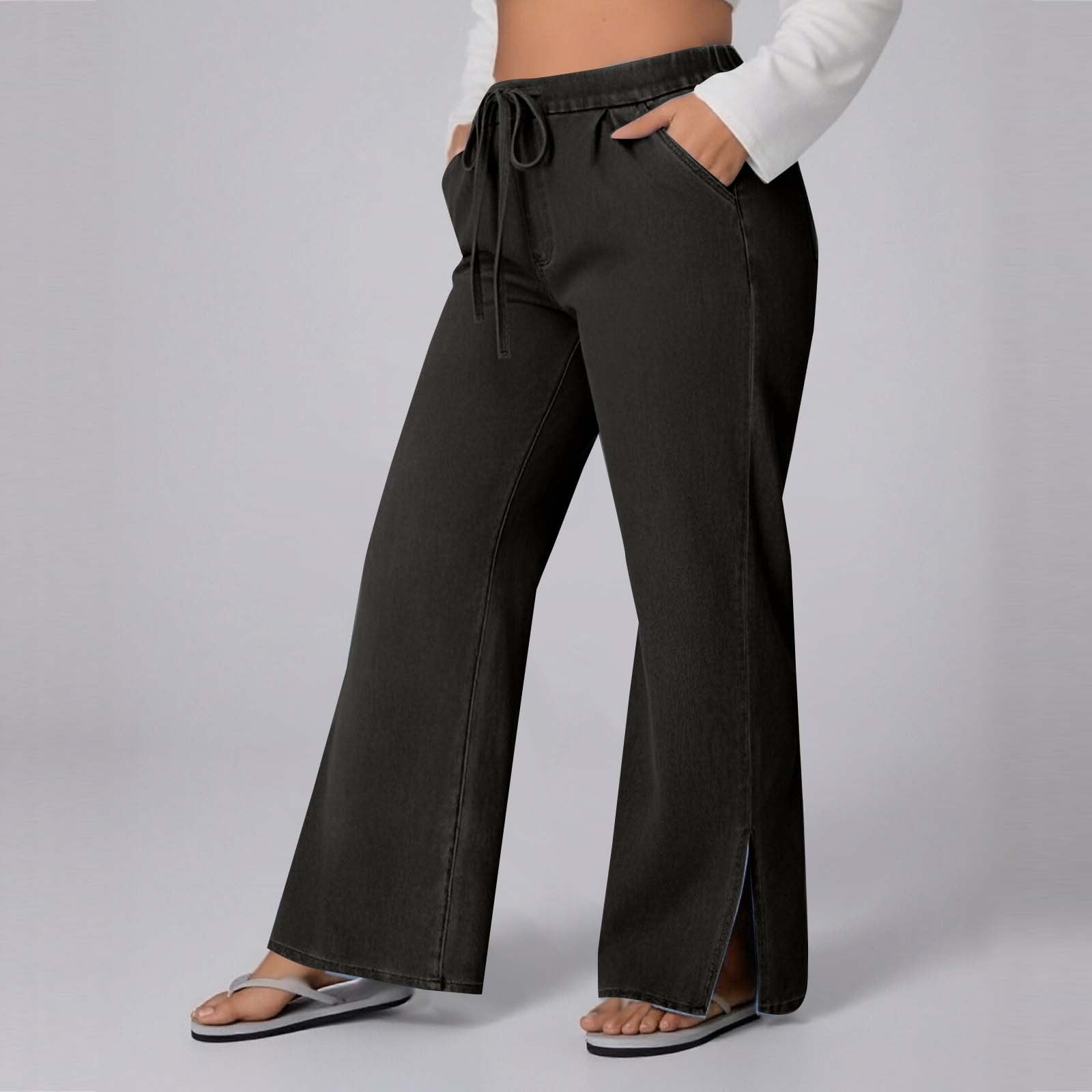 BRGZLK Women's Jeans, Loose Casual Vintage Wide-Leg Side Slit Pants ...