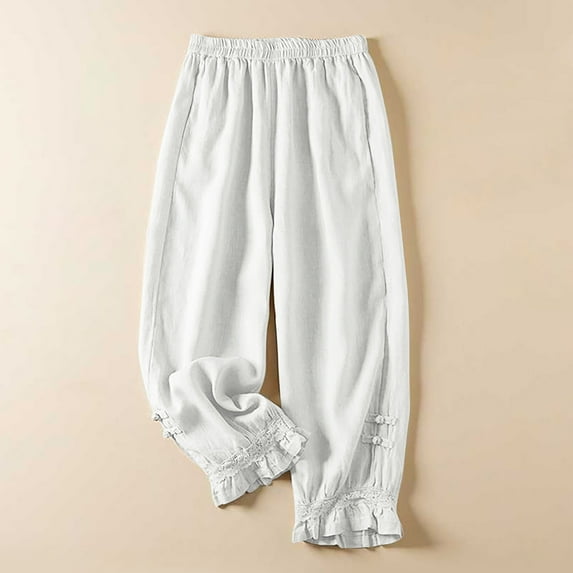 BRGZLK Women's Linen Harem Pants Fashion Vintage Solid Color Cotton ...