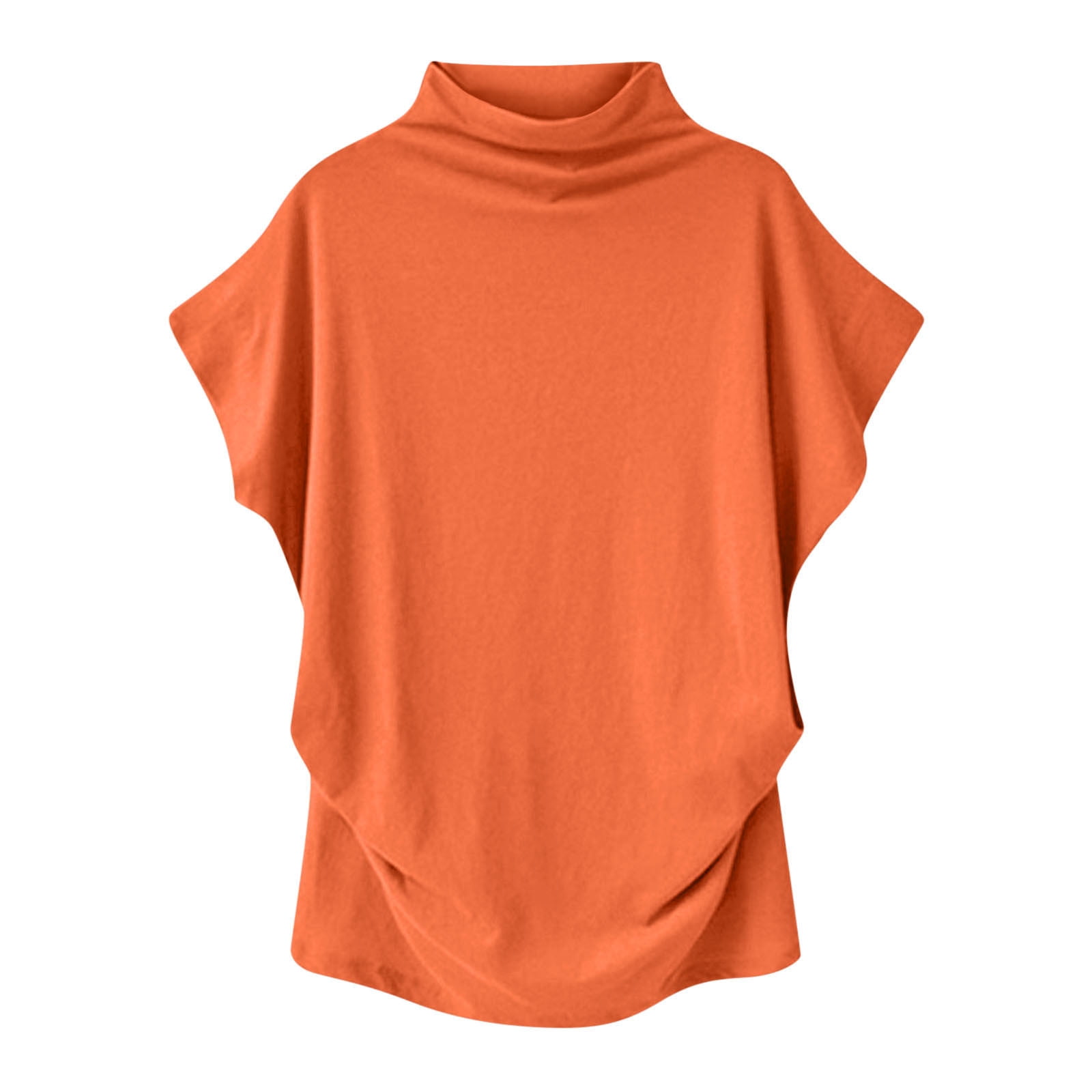 BRGZLK Women's Mock Neck Ruffle Short Sleeve Tops Solid Color Round ...