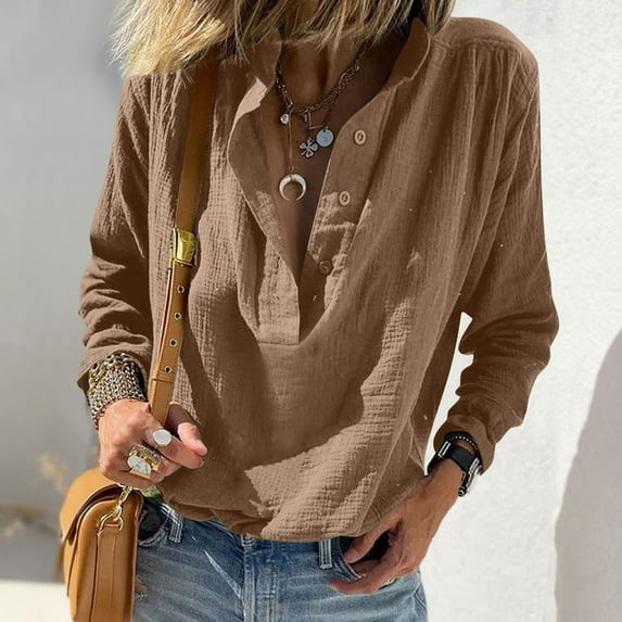 BRGZLK Women's Oversized Button Down Shirts Trendy Casual Long Sleeve V ...