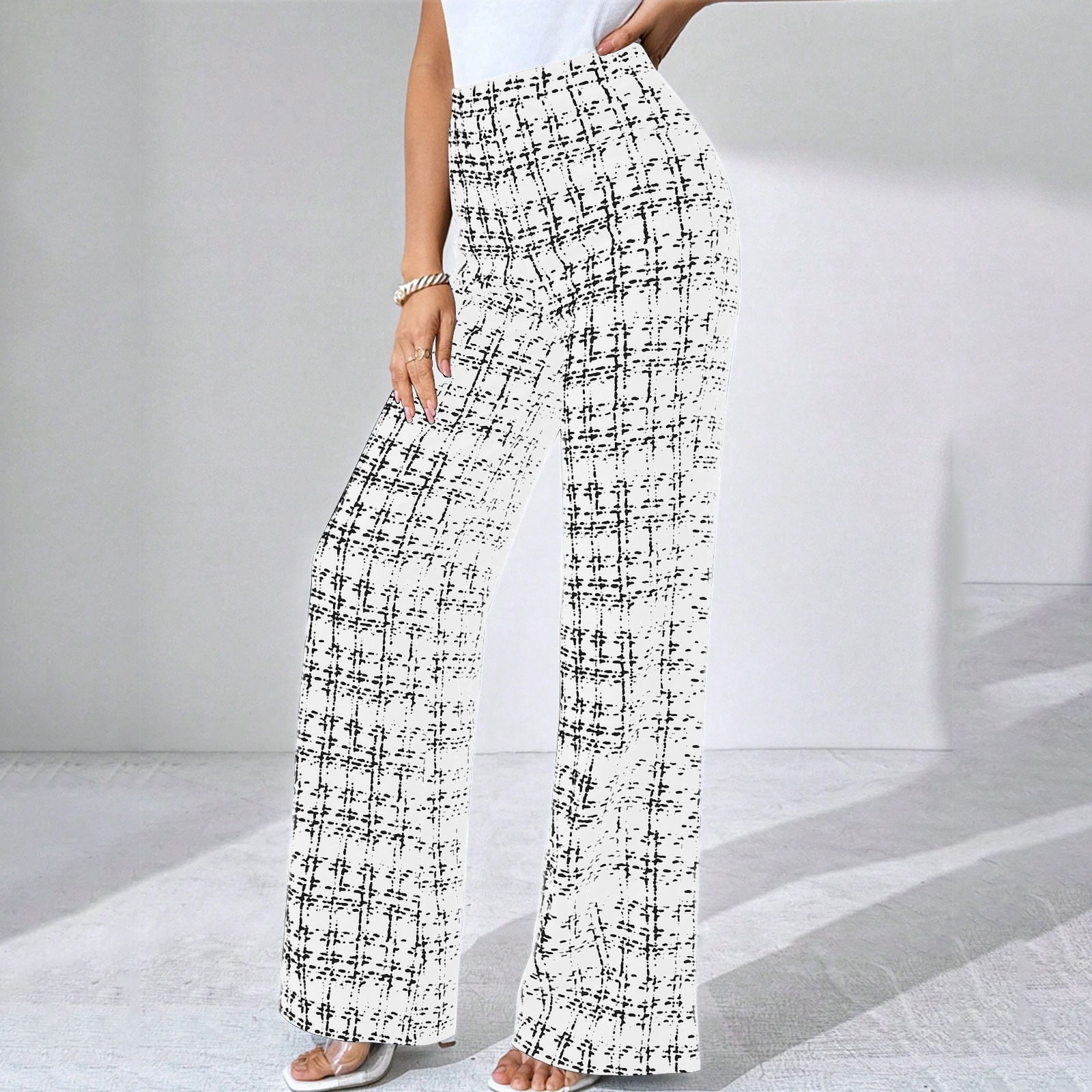 BRGZLK Women's Plaid Bell-Bottoms Dress Pants, High-Waisted Straight ...