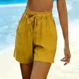 BRGZLK Women's Shorts Solid Color Summer Casual Drawstring Elastic ...