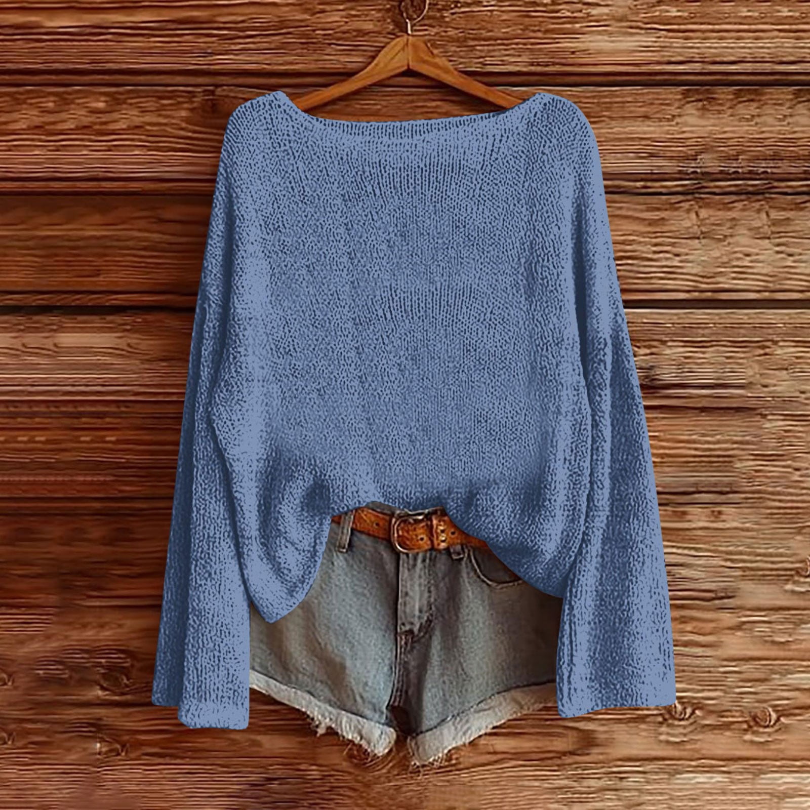 BRGZLK Women's Solid Casual Round Neck Long Sleeve Pullover Sweater ...
