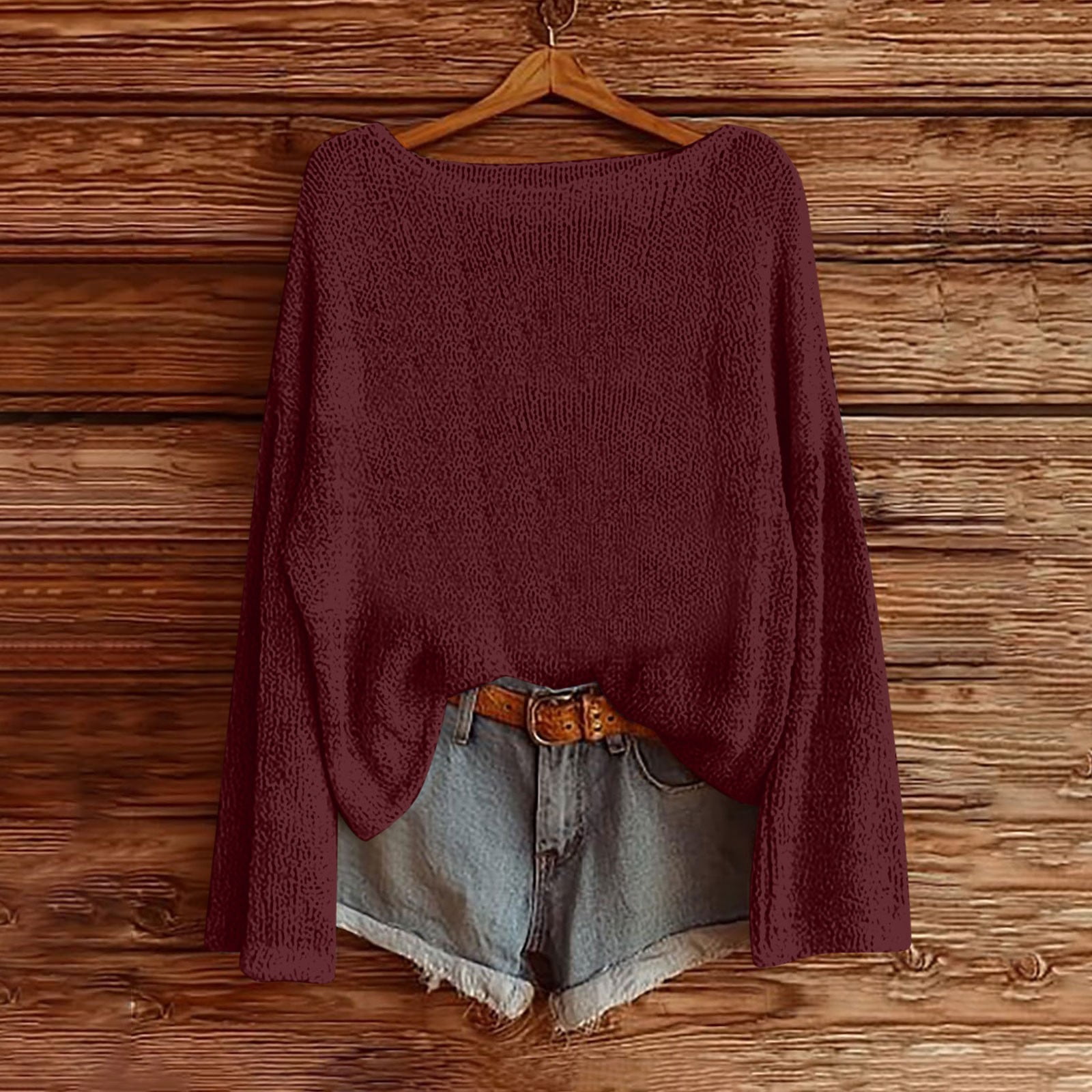 BRGZLK Women's Solid Casual Round Neck Long Sleeve Pullover Sweater ...