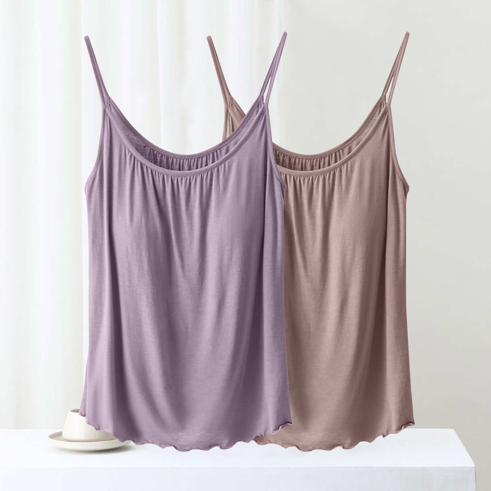 BRGZLK Women's Spaghetti Strap Top Summer Fashion Solid Color Inner ...
