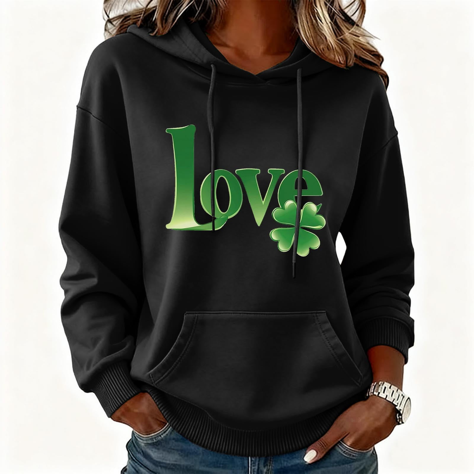 BRGZLK Women's St.Patrick's Day Hooded Sweatshirt Novel Comfy Clover ...