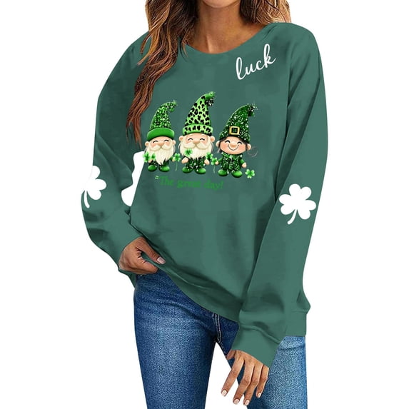 BRGZLK Women's St. Patrick's Day Sweatshirt Shamrock Irish Print Round ...