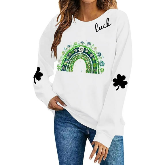 BRGZLK Women's St. Patrick's Day Sweatshirt Shamrock Irish Print Round ...