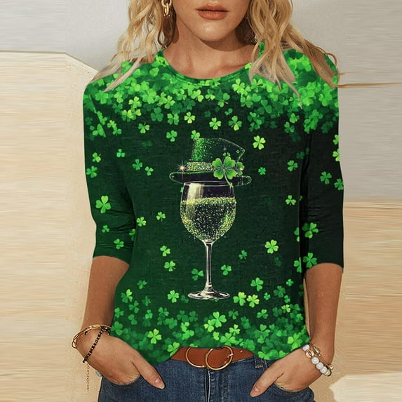 BRGZLK Women's St.Patrick's Day T-Shirts Trendy Round Neck 3/4 Sleeve ...