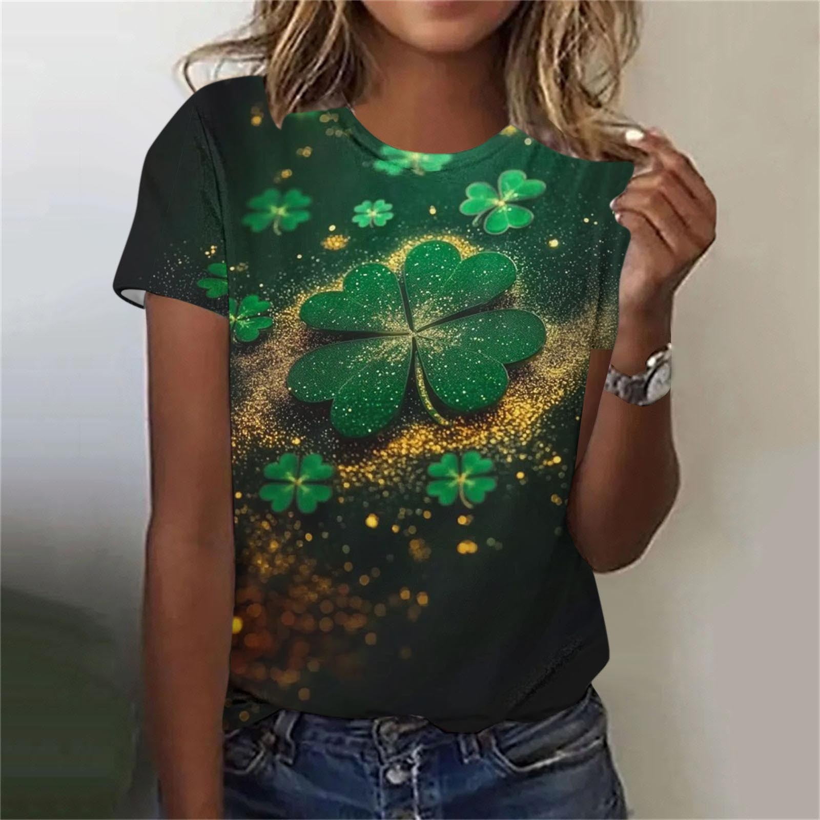 BRGZLK Women's St.Patrick's Day T-shirt Four Leaf Retro Fahsion Comfy ...