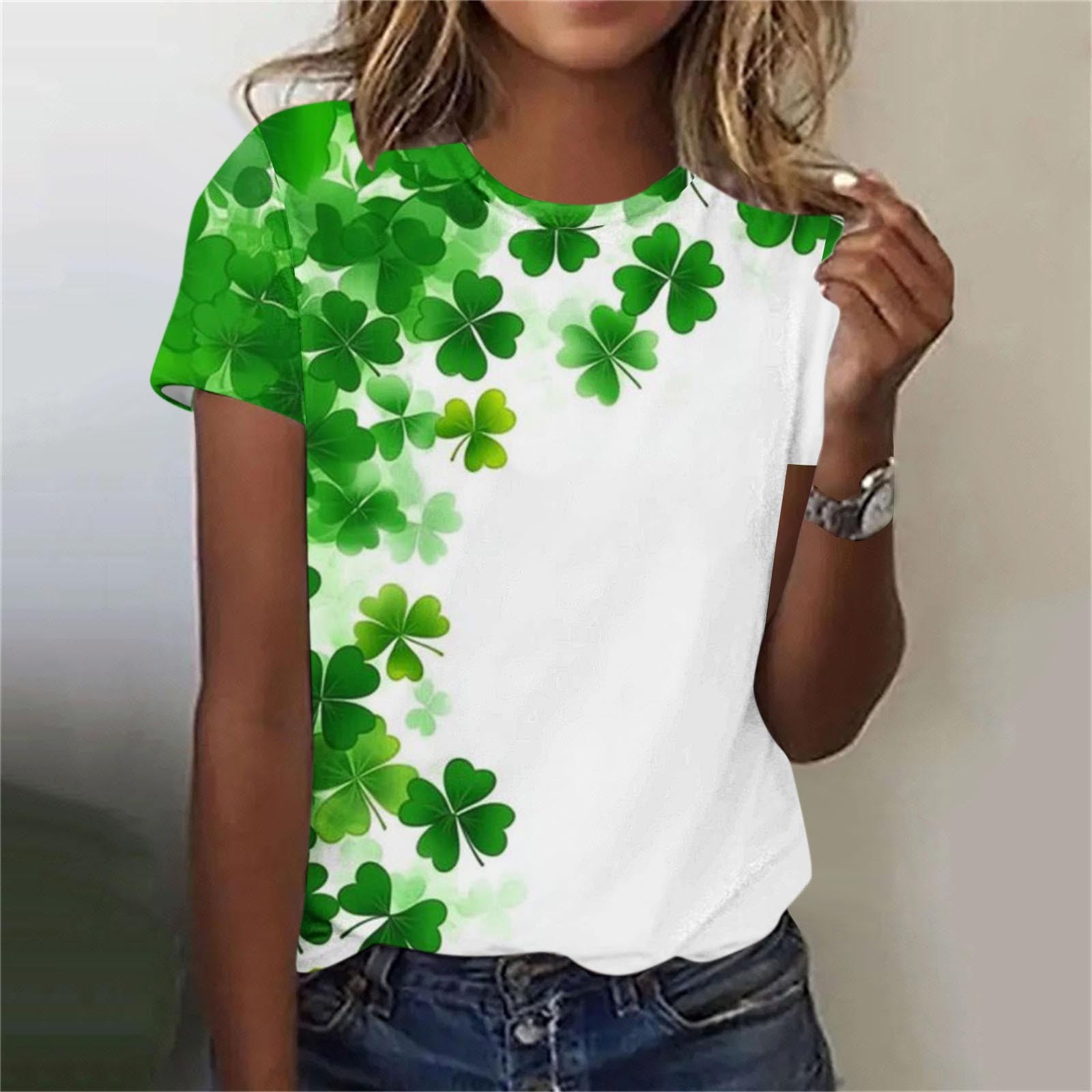 BRGZLK Women's St.Patrick's Day T-shirt Four Leaf Retro Fahsion Comfy ...