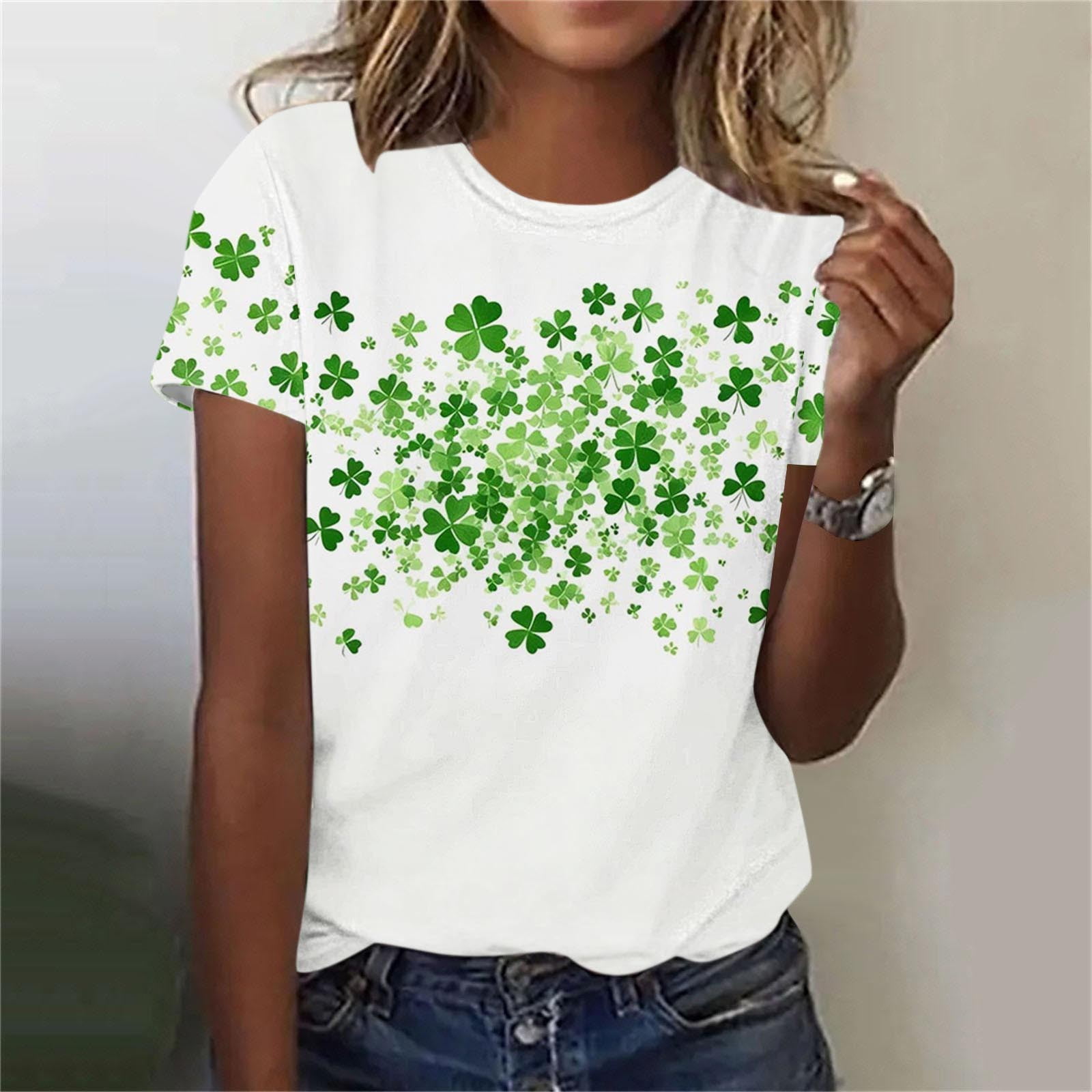 BRGZLK Women's St.Patrick's Day T-shirt Four Leaf Retro Fahsion Comfy ...