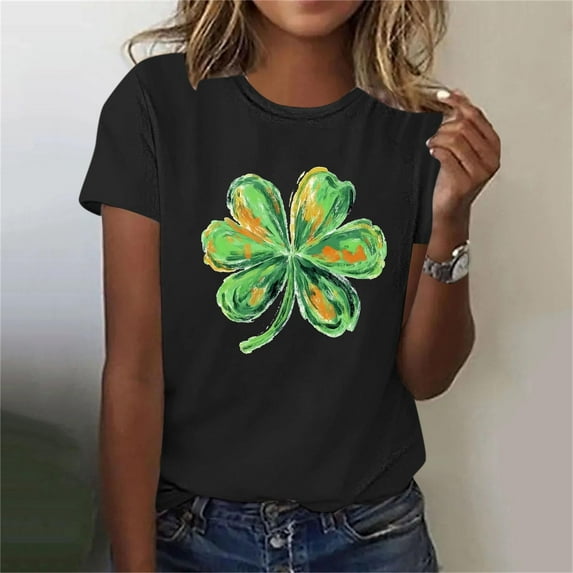 BRGZLK Women's St.Patrick's Day T-shirt Shamrock Print Round Neck Irish ...