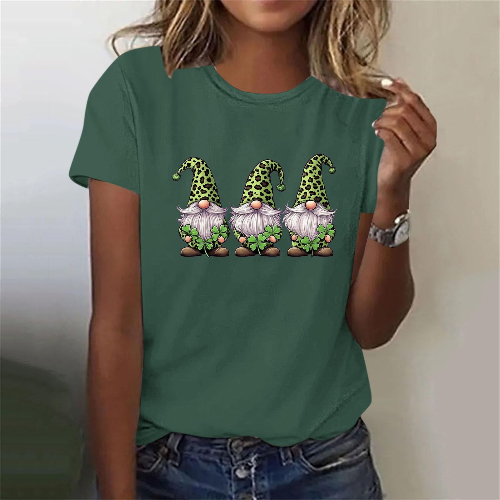 BRGZLK Women's St.Patrick's Day T-shirt Shamrock Print Round Neck Irish ...