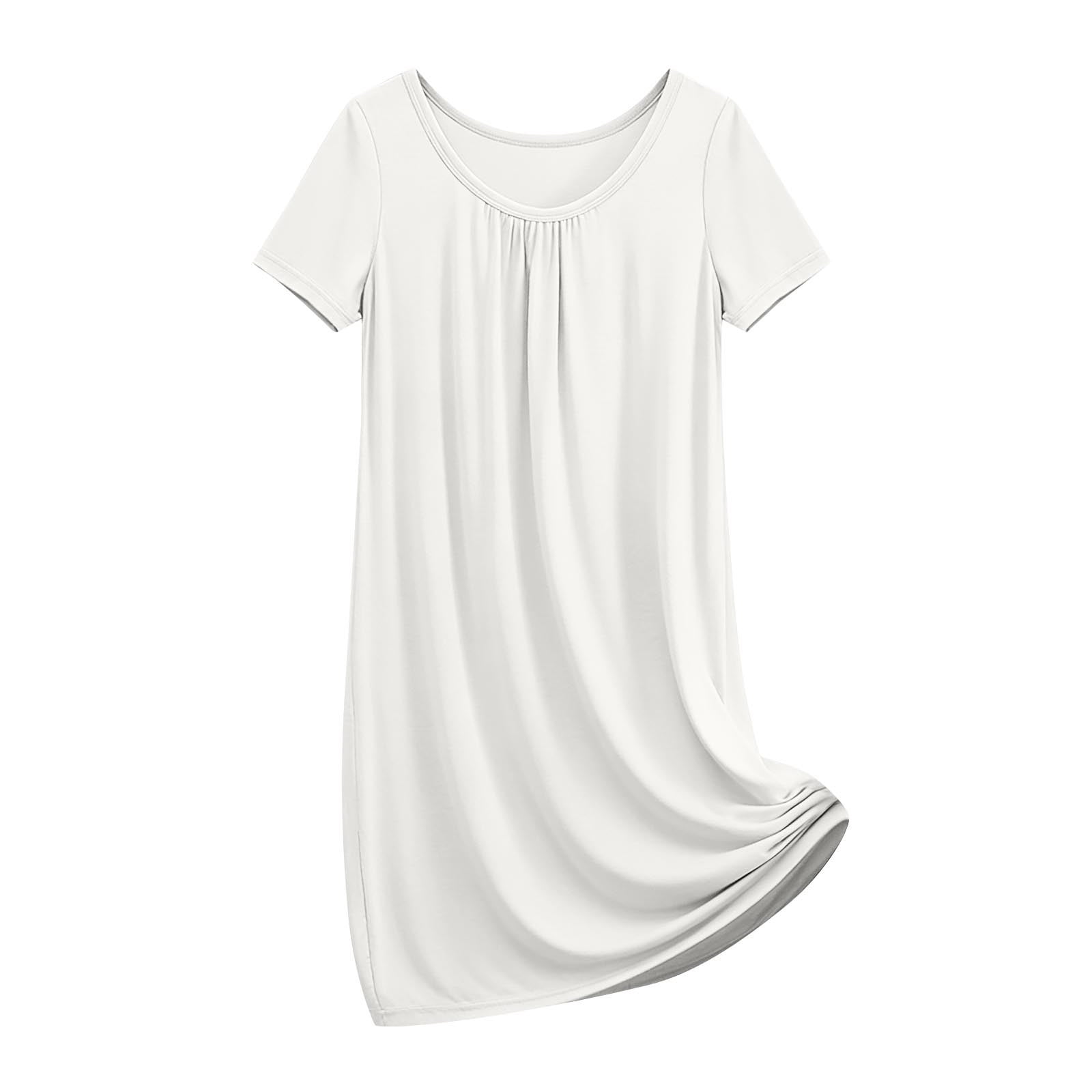 BRGZLK Women's Summer Casual Fashion Solid Color Crew Neck Short Sleeve ...