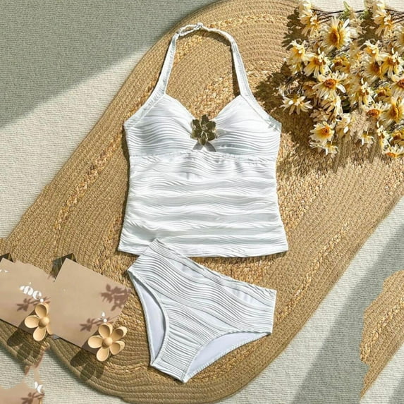 BRGZLK Women's Tankini Swimsuit Texture Control Swimsuit Solid Color ...