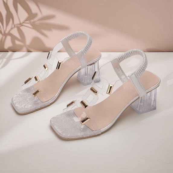 BRGZLK Women's Trendy Sandals Metal Decor Hollow Out Square Toe Beach ...