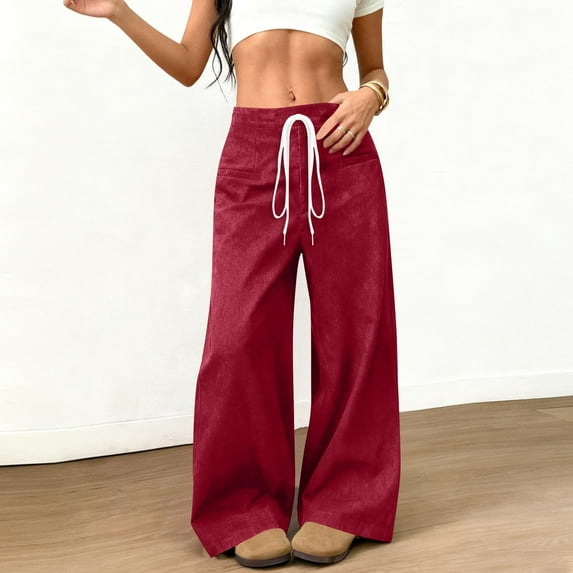 BRGZLK Women's Wide Leg Pants Trendy Casual Suede Elastic Waist Loose ...