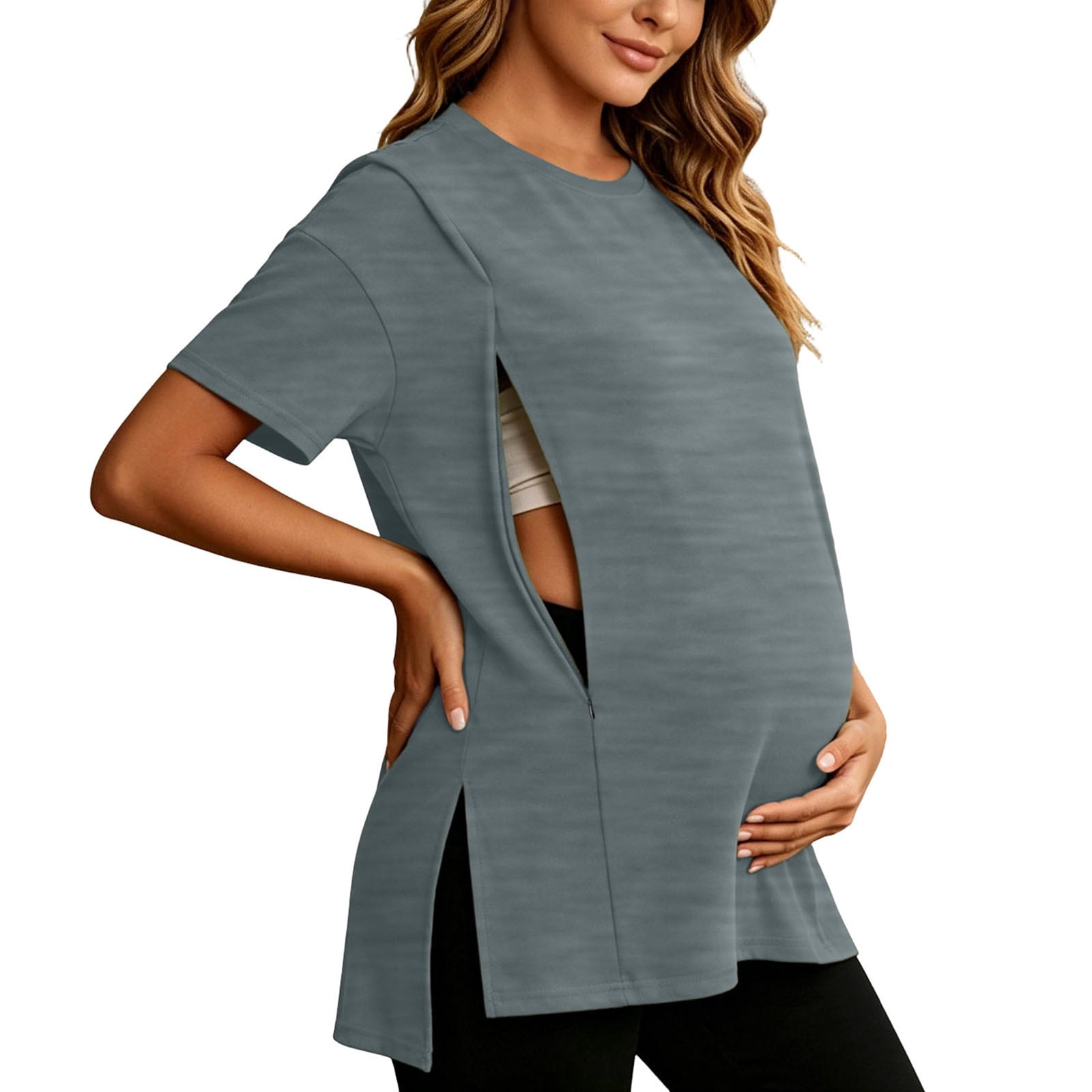 BRGZLK Womens Breastfeeding Shirts 2026 Hidden Zipper Short Sleeve ...