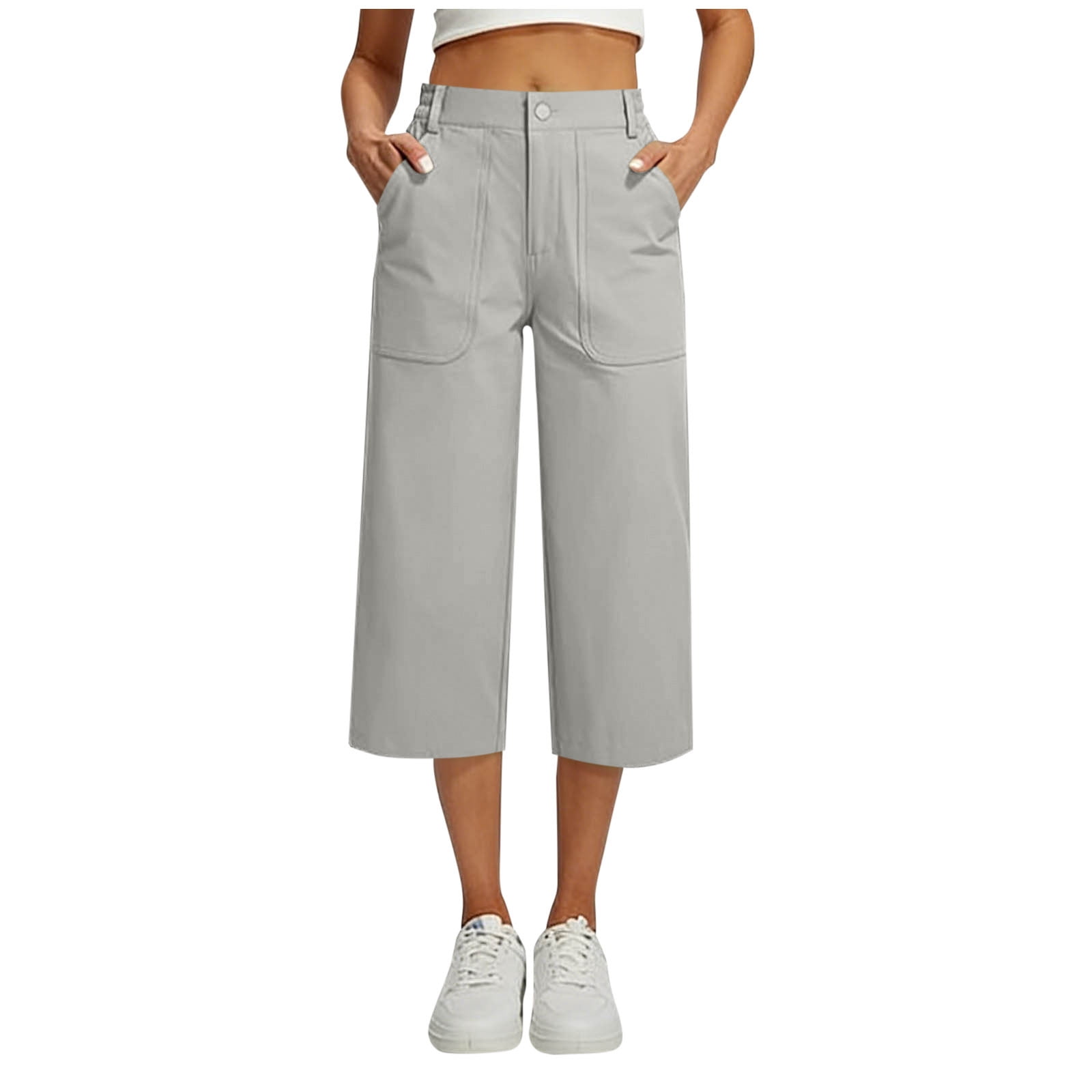 BRGZLK Womens Capri Cargo Pants Lightweight Wide Leg Business Casual ...