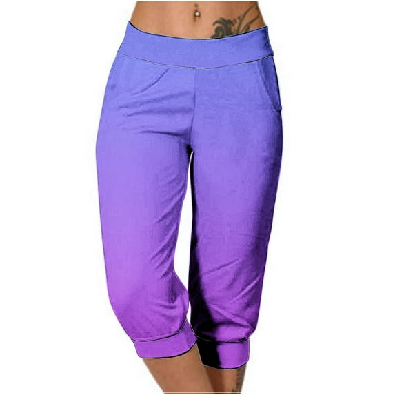 BRGZLK Womens Capri Yoga Pants Summer Simple Gradient Print Pocket ...
