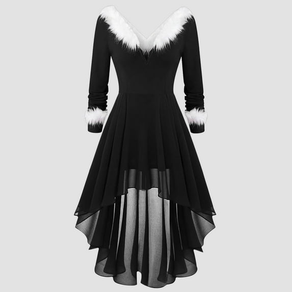 BRGZLK Womens Christmas Dress Long Sleeve Vintage V-Neck A-Line Party ...