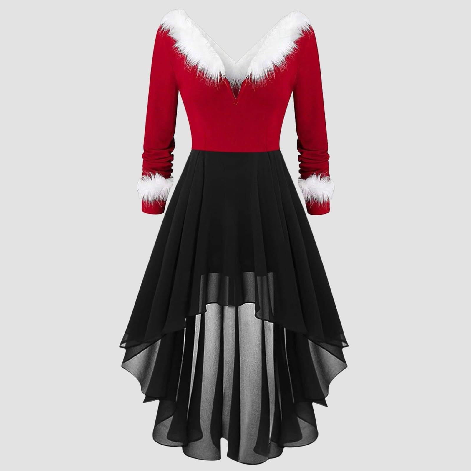 BRGZLK Womens Christmas Dress Long Sleeve Vintage V-Neck A-Line Party ...