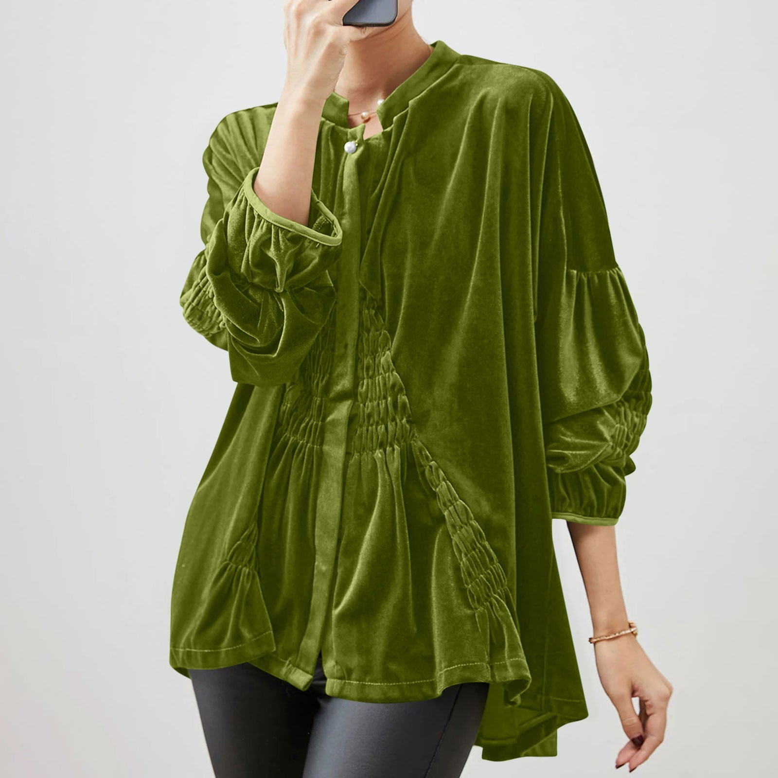 BRGZLK Womens Fall Velvet Tops Trendy Casual Solid Color Long Sleeve ...