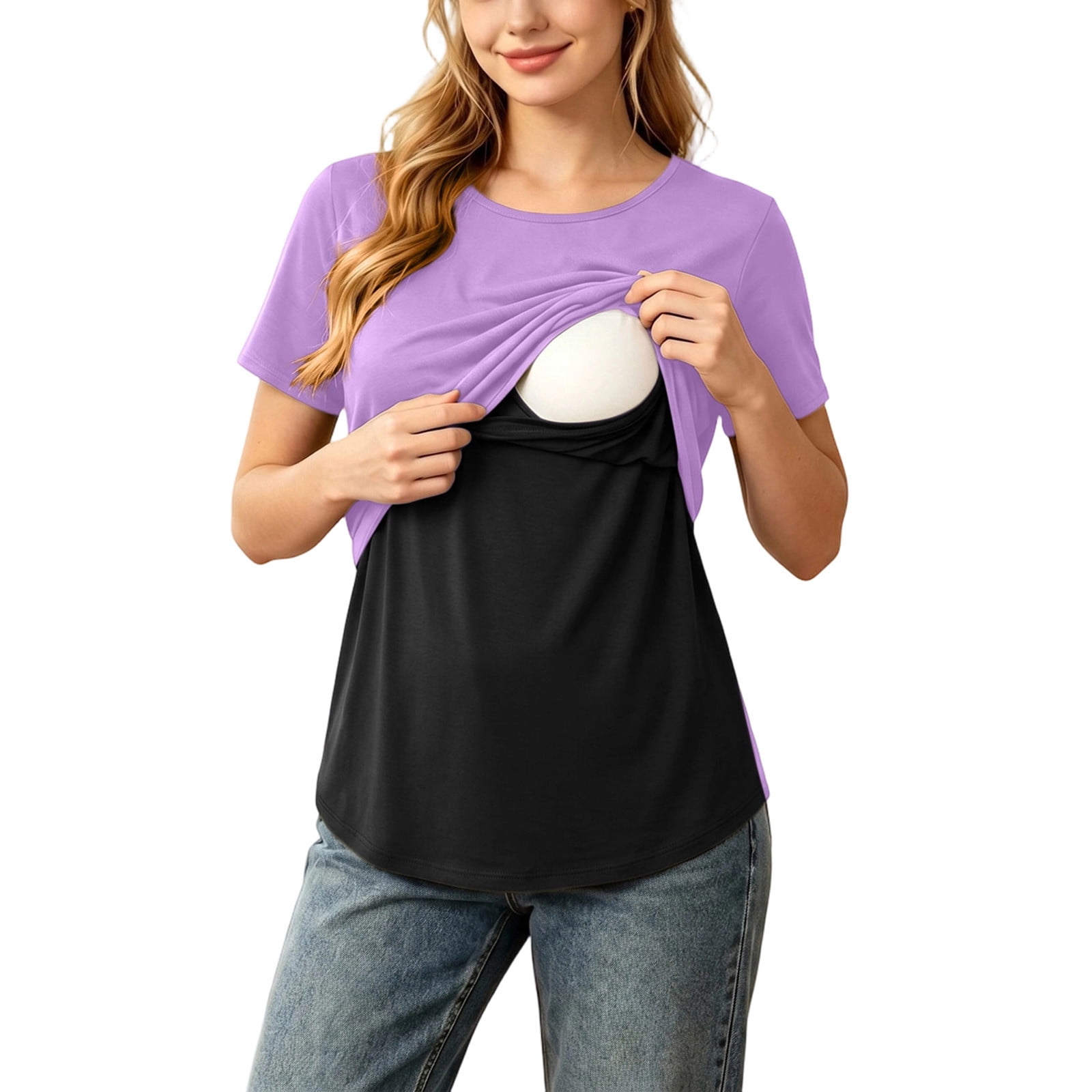 BRGZLK Womens Maternity Nursing Tops Summer 2026 Short Sleeve Color ...