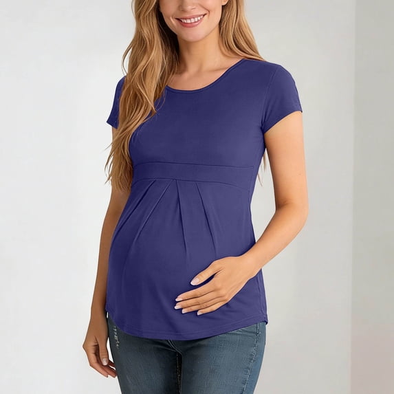 BRGZLK Womens Maternity Shirts Solid Color Round Neck Short Sleeve Tops ...